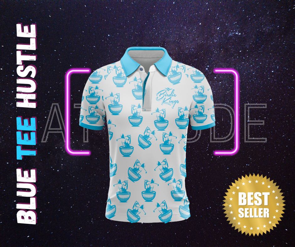Blue Tee Hustle Golf Polo – Birdie Kings